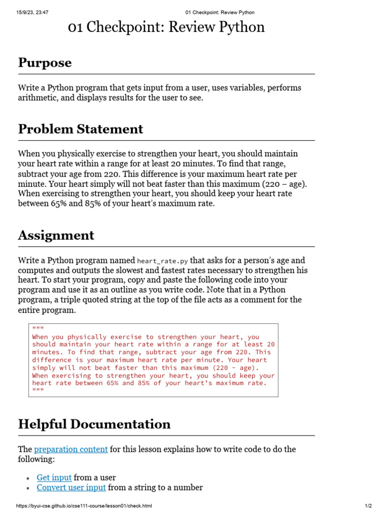 01 Checkpoint - Review Python | PDF | Python (Programming Language ...