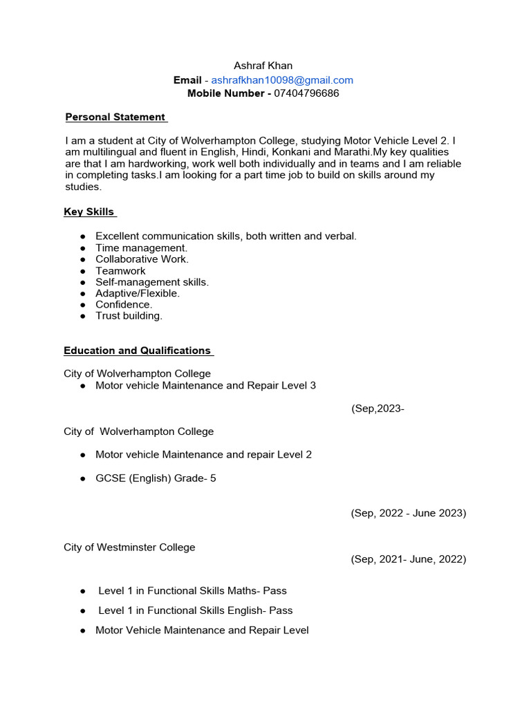 Ashraf Khan CV | PDF
