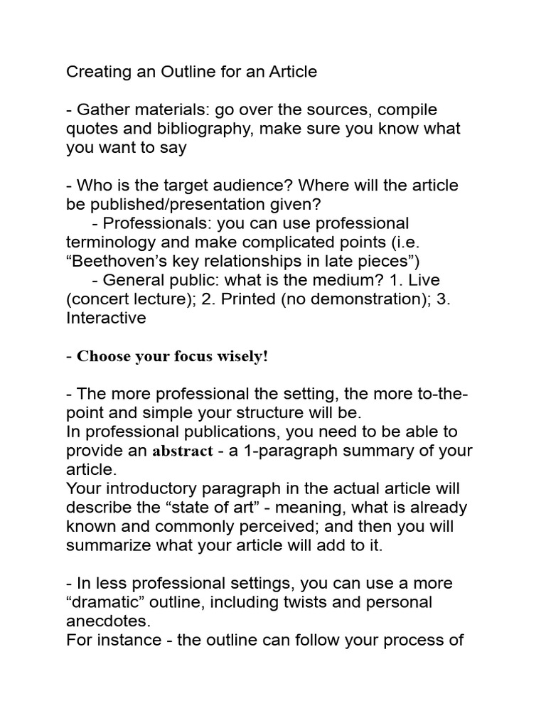 Outlining An Article or Presentation | PDF