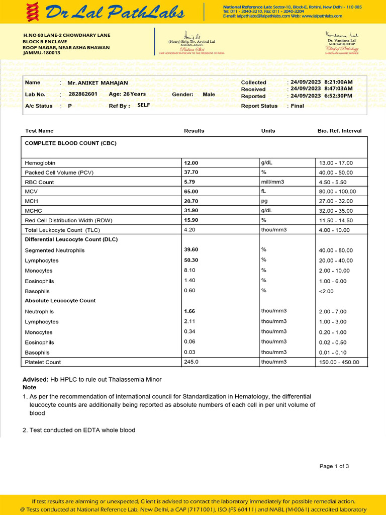 D18240923 Blood Report | PDF