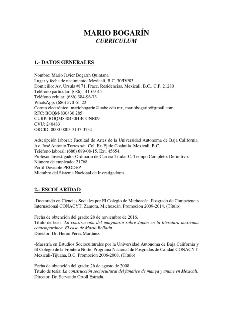 CV - Mario Bogarín-1 | PDF | Ciencias sociales | Historia