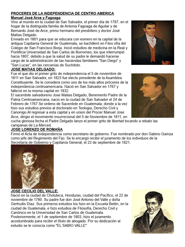 Proceres de La Independencia de Centro America | PDF
