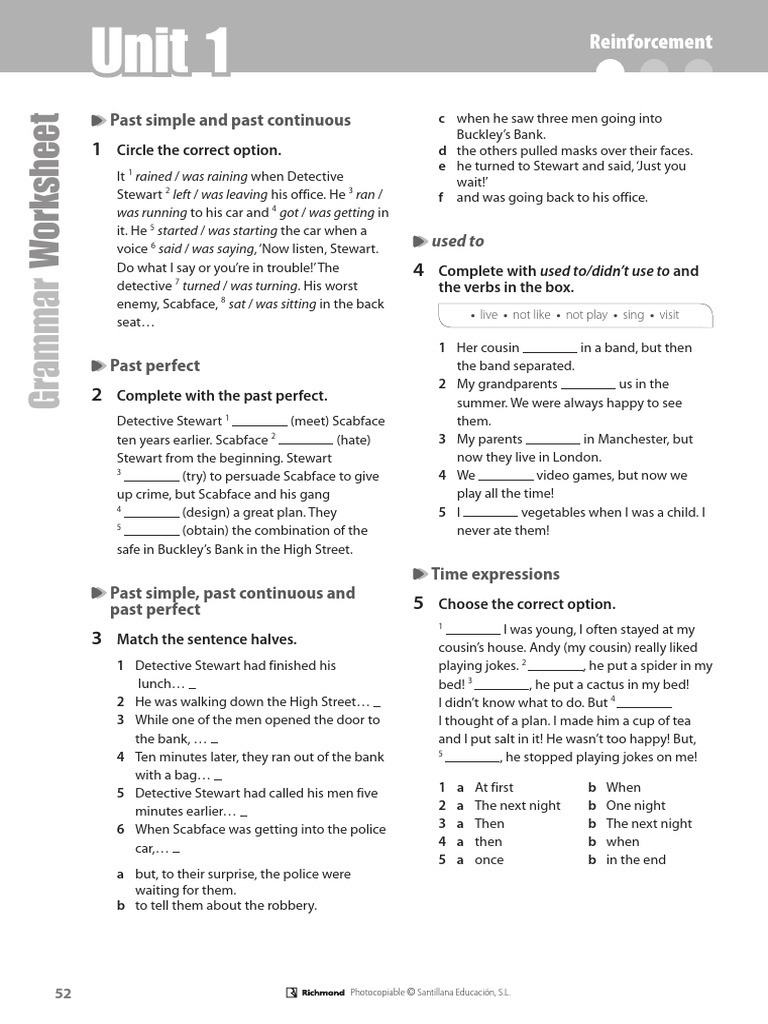 Grammar Worksheets 1 - Unit 1 | PDF