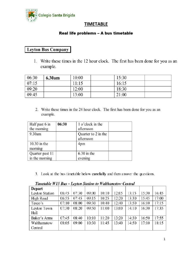 Bus Timetable and Questions Guide | PDF | Travel