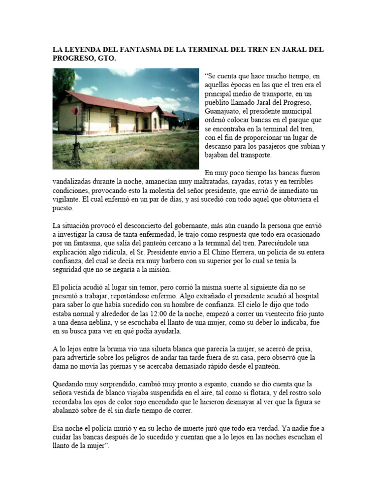 La Leyenda Del Fantasma de La Terminal Del Tren en Jaral Del Progreso | PDF