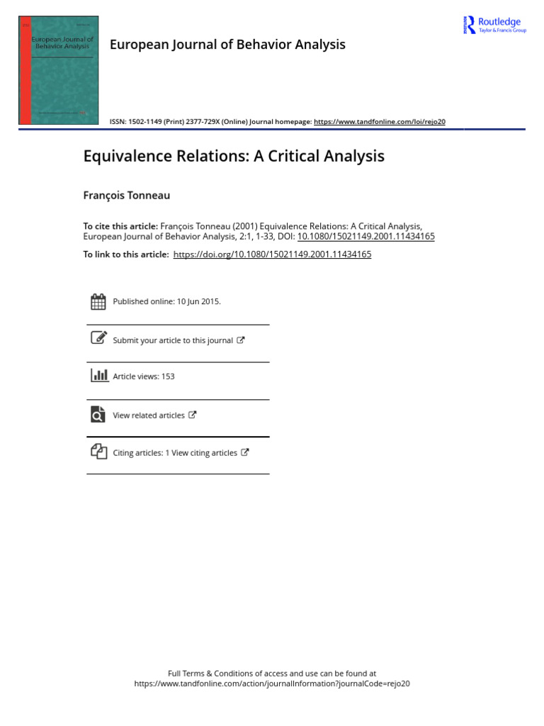 Tonneau - Equivalence Relations A Critical Analysis | PDF | Science & Mathematics