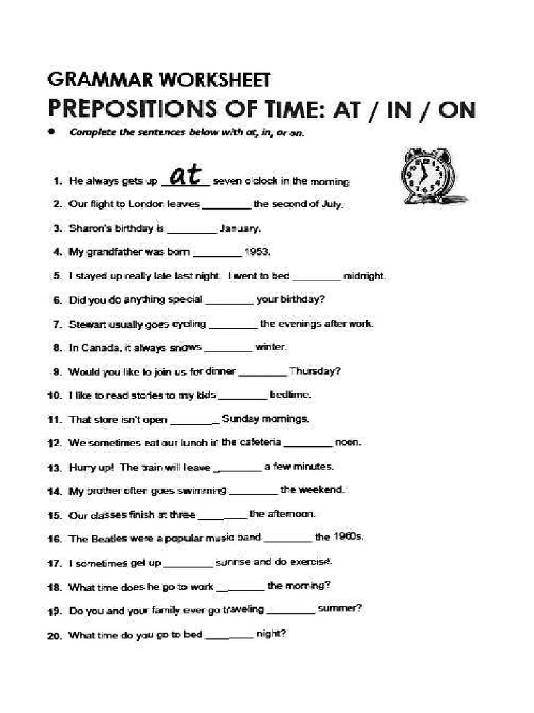Prepositions of Time | PDF