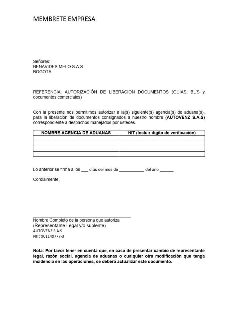 Formato Carta Liberacion | PDF