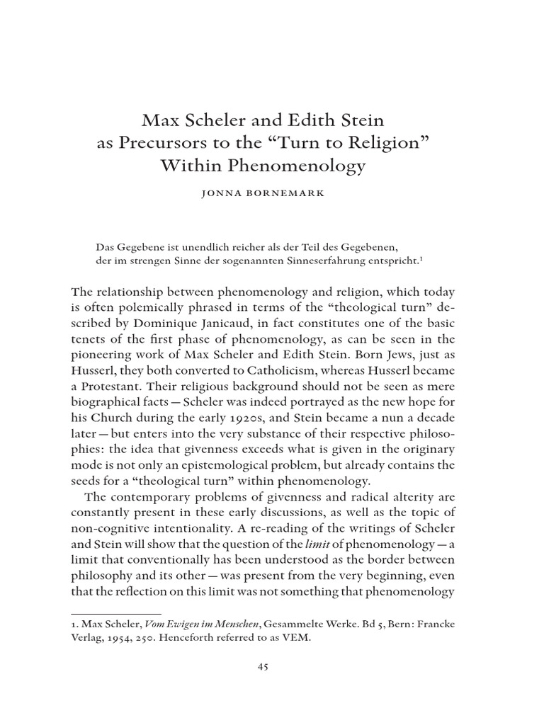 Max Scheler and Edith Stein | PDF