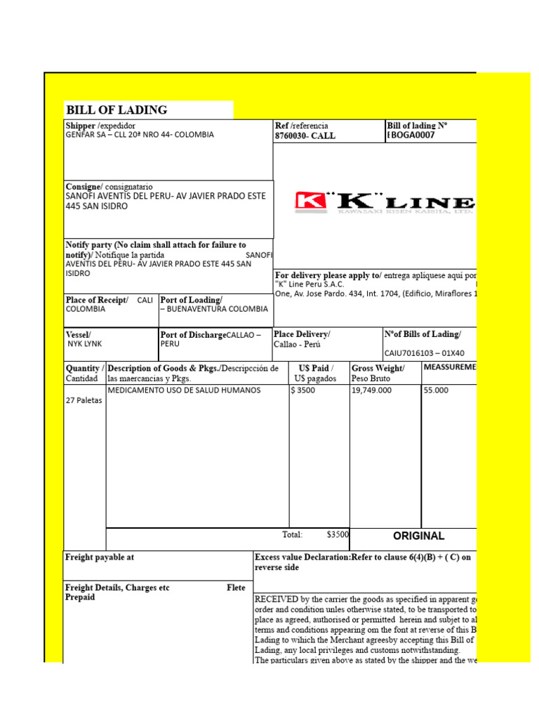 Tarea Bill of Ladings | PDF | Cargo | Bill Of Lading