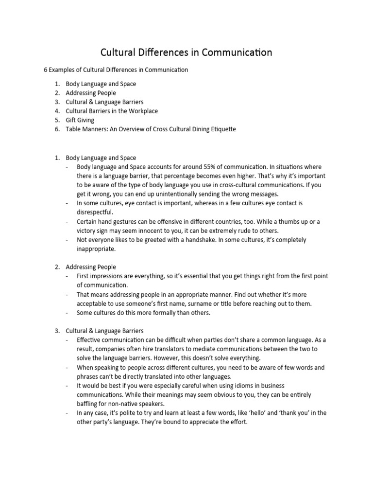 Cultural Differences in Communication | PDF