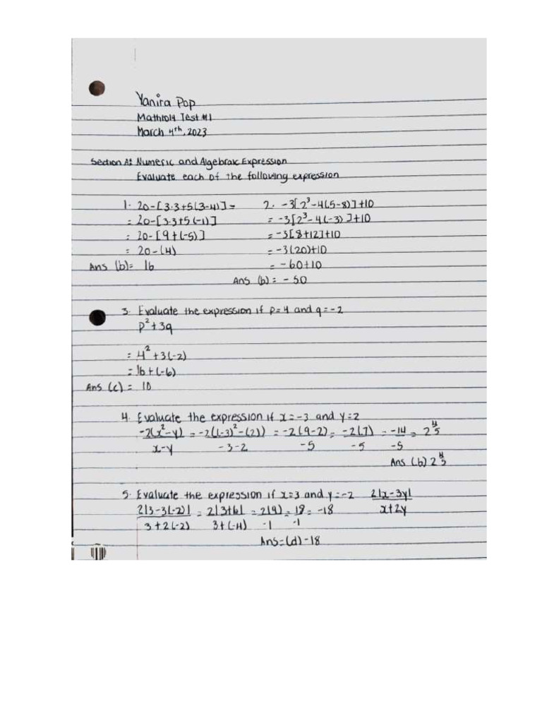 Math1014 Test 1 | PDF