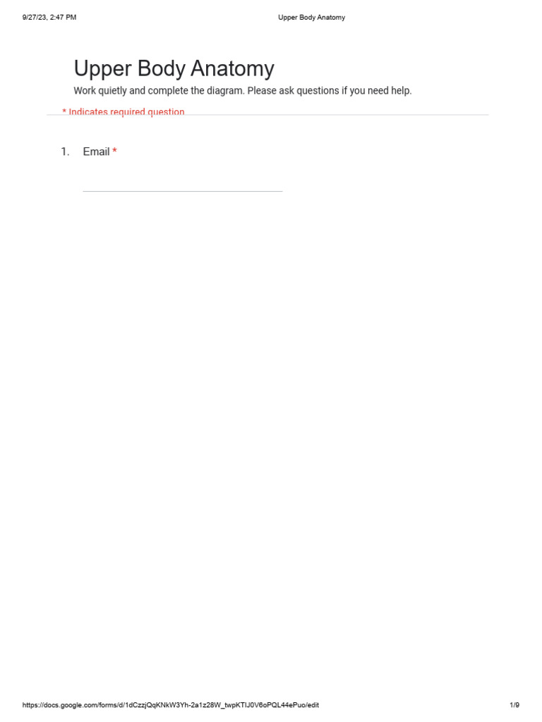 Upper Body Worksheet - Google Forms | PDF