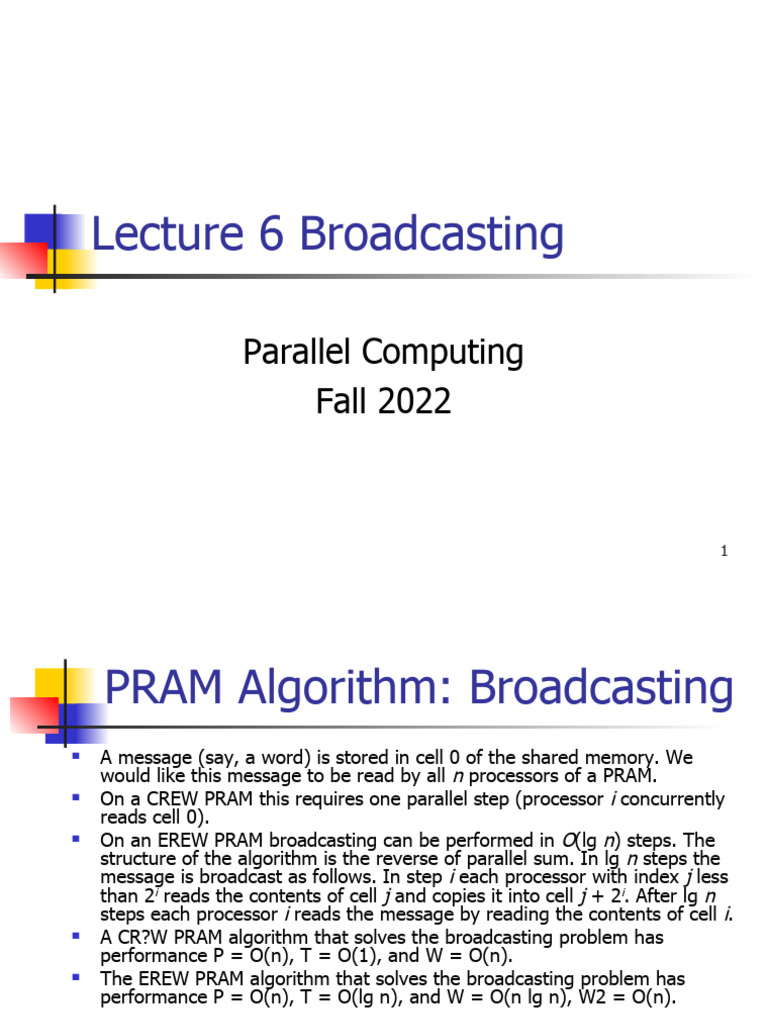 LEC6 parallelAlg-Broadcasting | PDF | Central Processing Unit | Algorithms