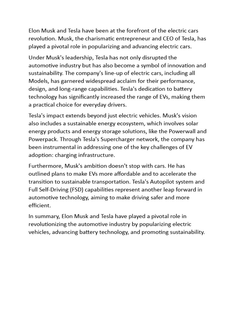 Elon Musk's Impact on Electric Vehicles | PDF