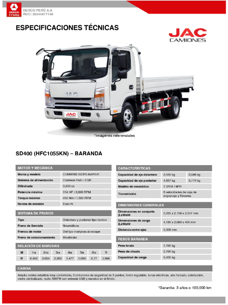 Especificaciones Técnicas - Camión | PDF