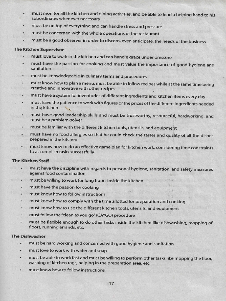 Kitchen Staff Job Description | PDF
