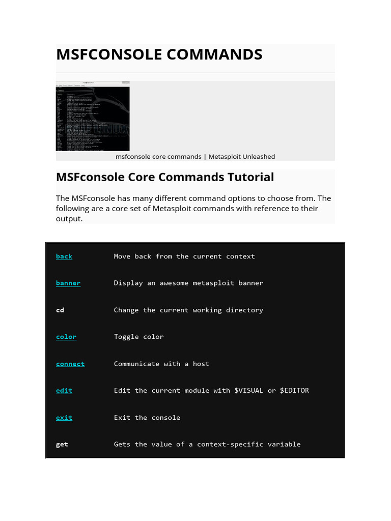 Msfconsole Commands | PDF
