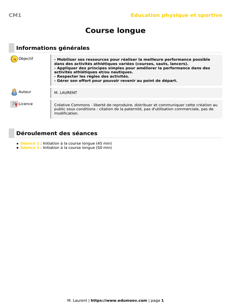 Séquence de course longue en CM1 | PDF