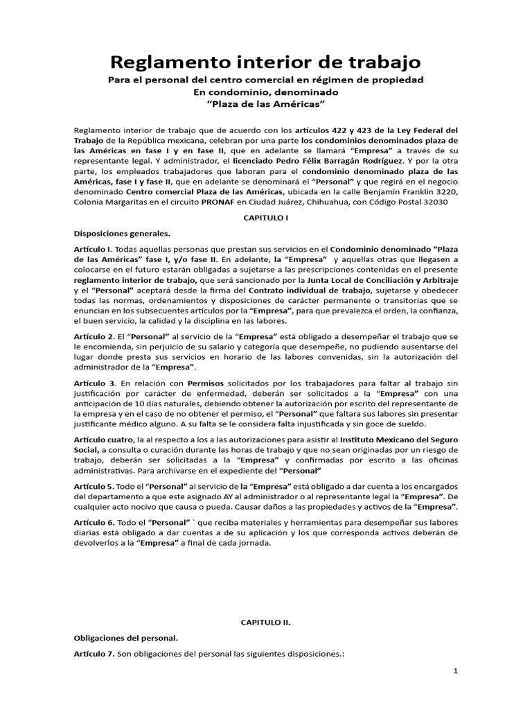 Reglamento Interior de Trabajo | PDF | Condominio | Business
