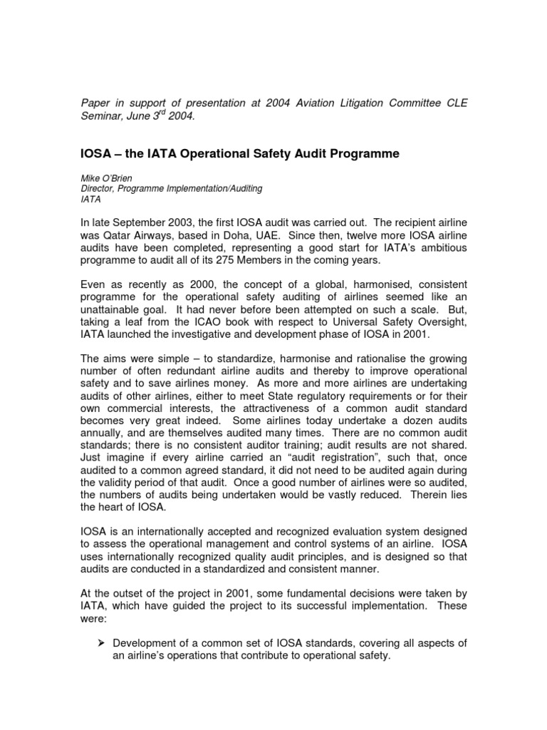 Overview of IOSA Audit Program | PDF | Audit | Airlines