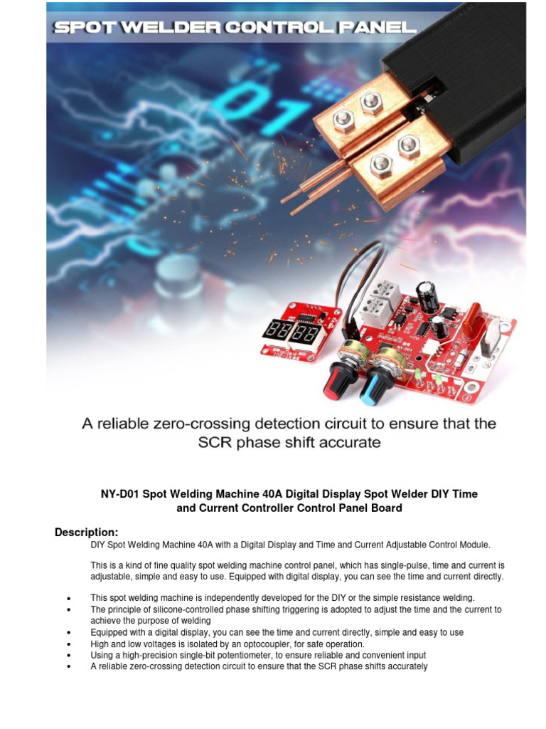 NY-D01 Spot Welding Machine 40A Digital Display Spot Welder DIY Time and Current Controller ...