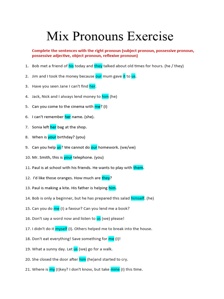 Mixed Pronouns Exercise Worksheet | PDF | Art | Poetry