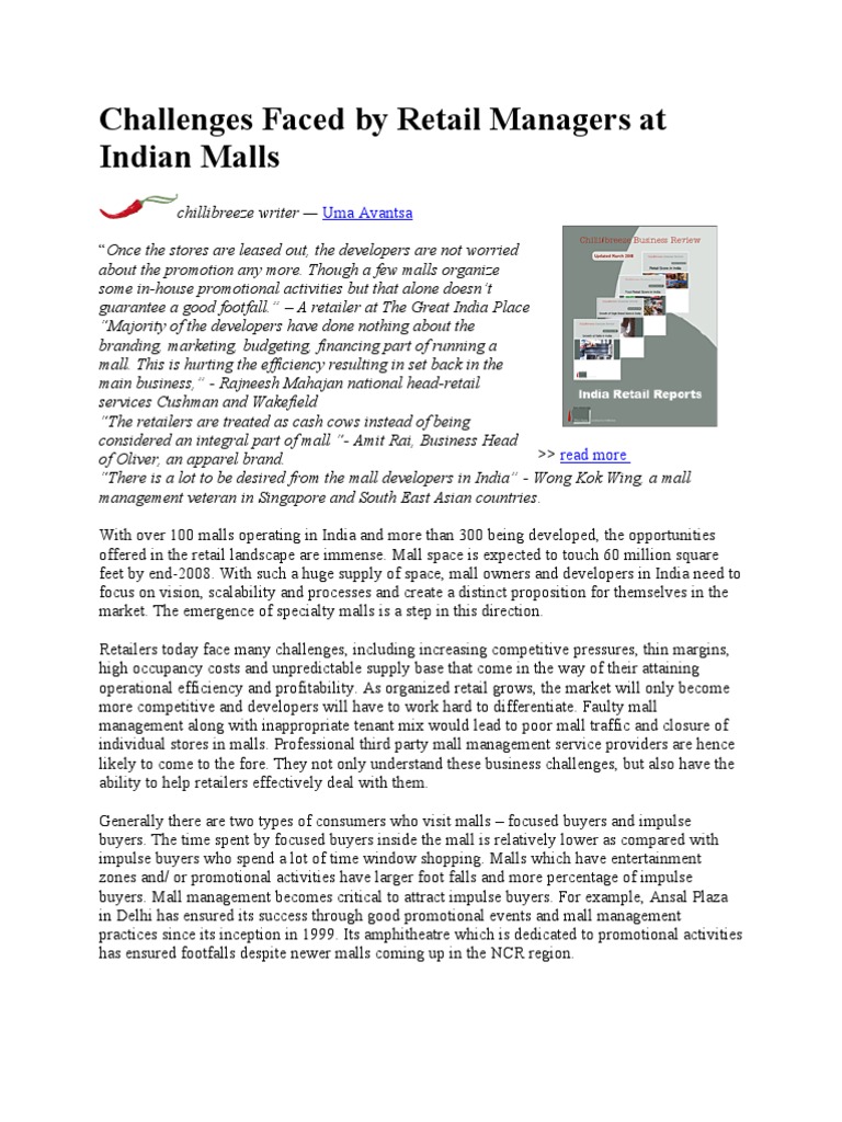 Challenges Faced by Retail Managers at Indian Malls | PDF | Shopping ...