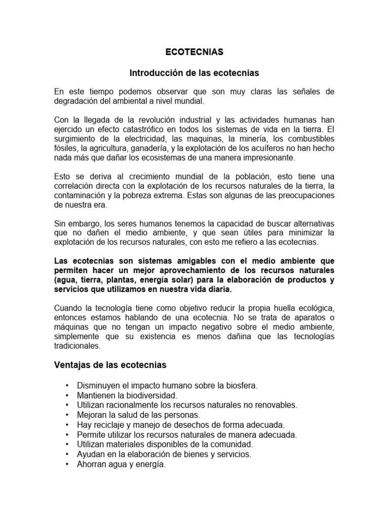 Ventajas de Las Ecotecnias | PDF