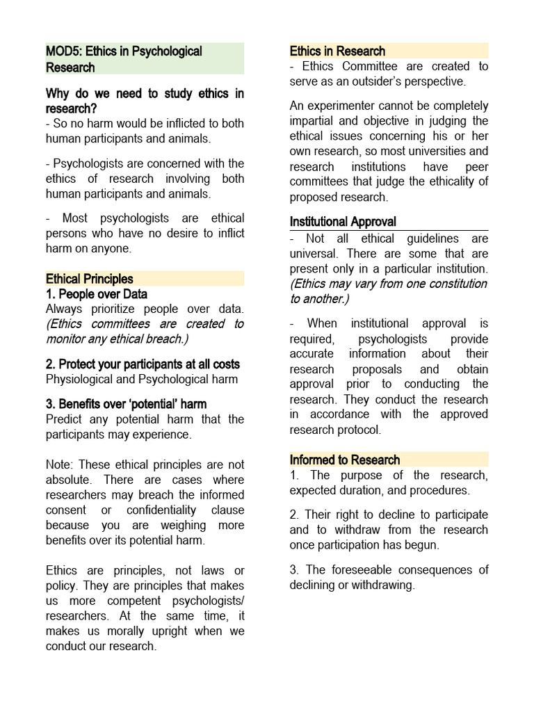 Experimental Psychology: Ethics in Research | PDF
