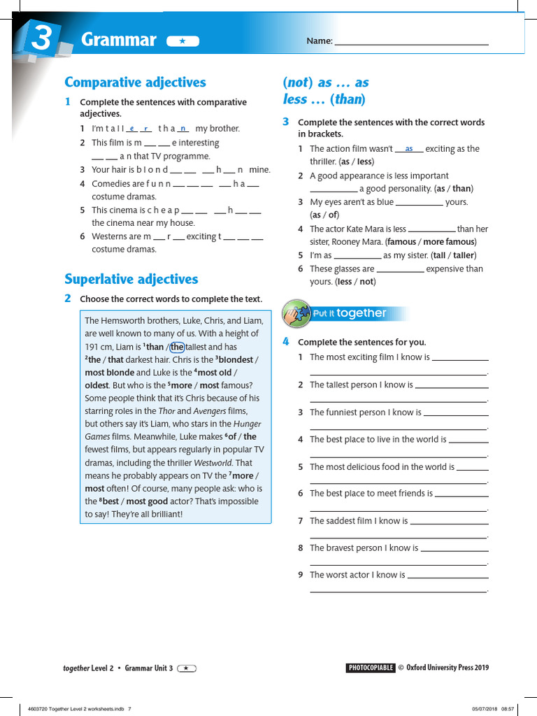 together_2_worksheets_unit3 | PDF | Adjective