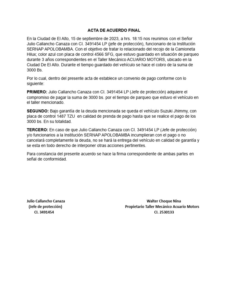 Acta de Acuerdo Final | PDF