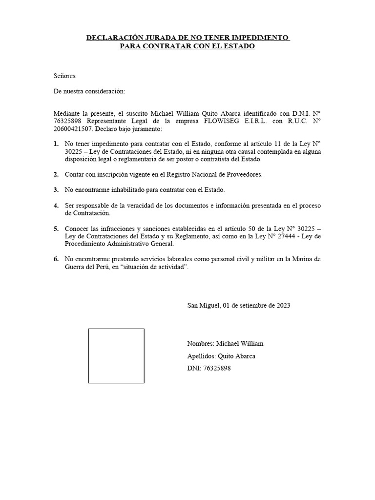 Anexo 4. Declaración Jurada - No Impedimento. Estado | PDF | Política | Ciencias sociales