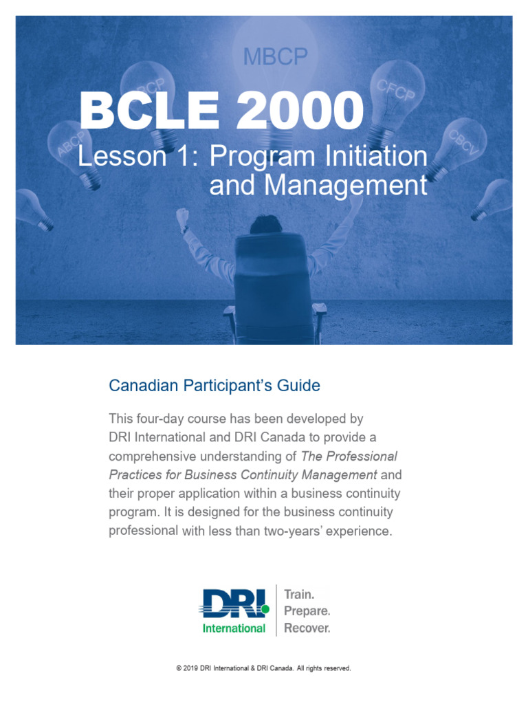 BCLE 2000: Program Initiation Guide | PDF | Disaster Recovery | Risk