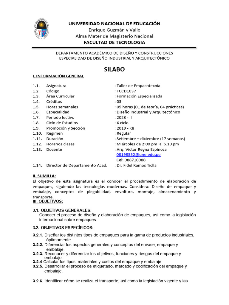 Silabo - Taller de Empacotecnia | PDF Silabo - Taller de Empacotecnia | PDF