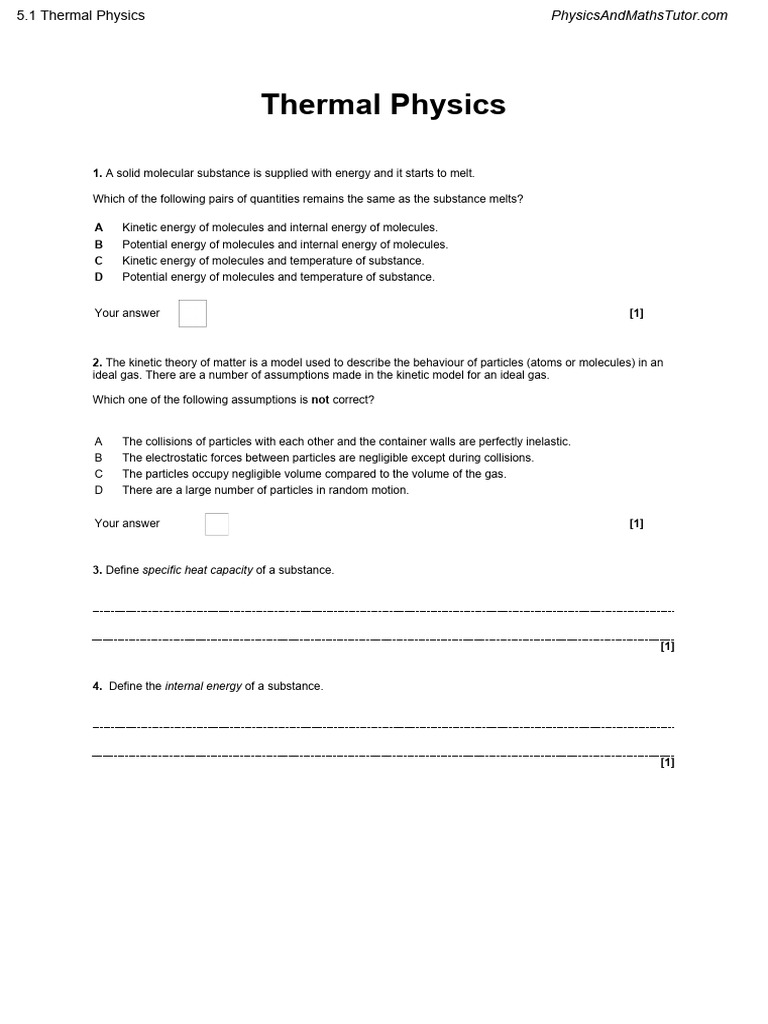 5.1 Thermal Physics QP - OCR (A) Physics A-Level | PDF | Teaching ...