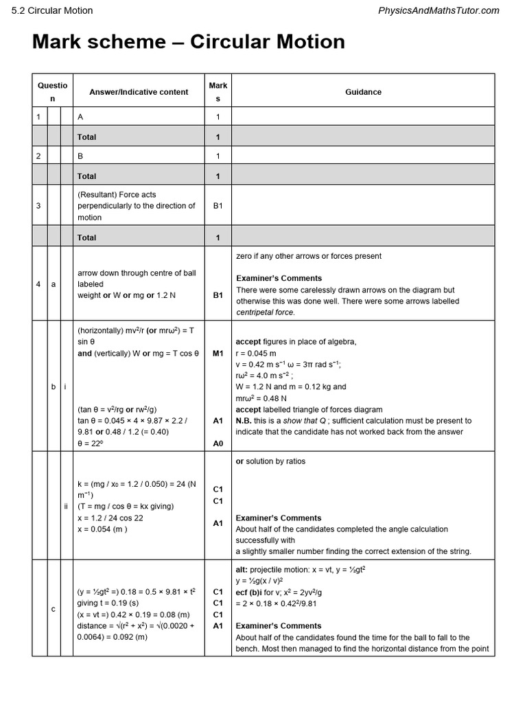 5.2 Circular Motion MS - OCR (A) Physics A-level | PDF
