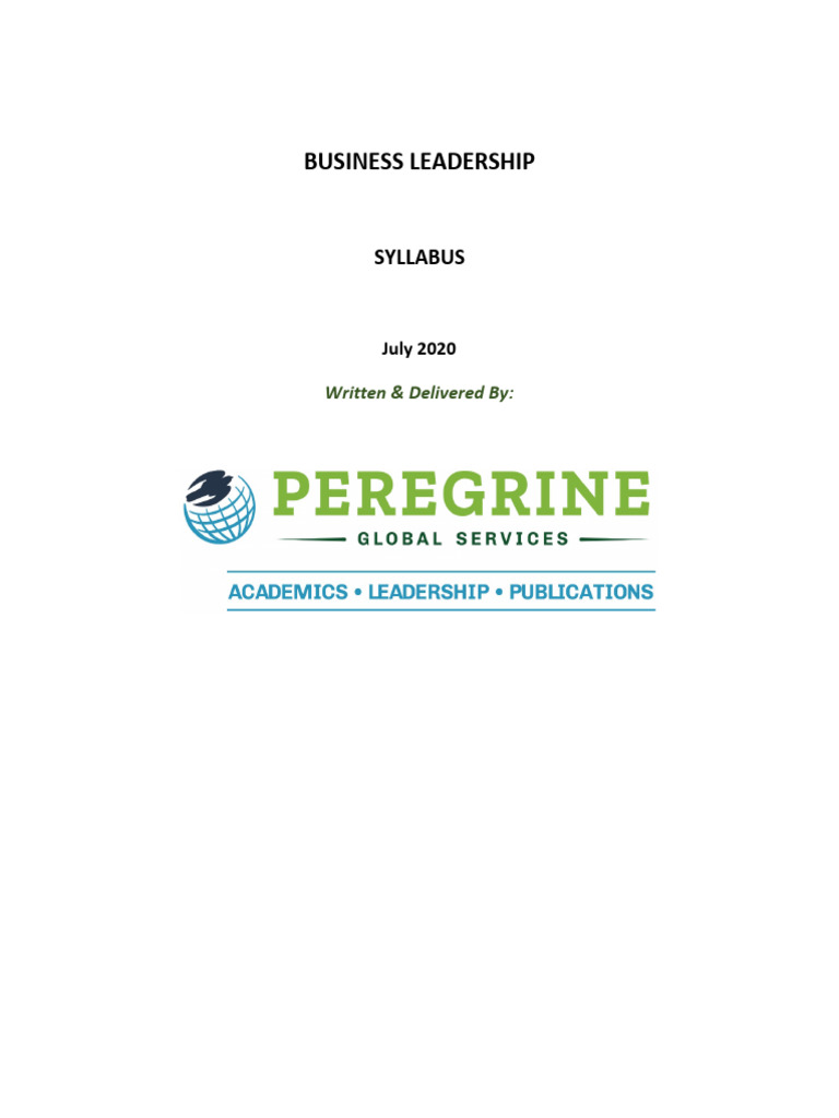 Business Leadership Syllabus July 2020 | PDF