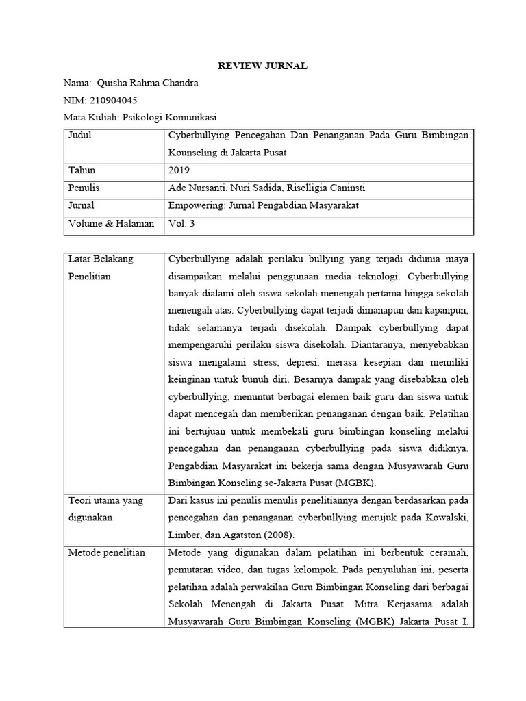 21-045 - Quisha - Review Jurnal | PDF | Karier & Perkembangan | Ilmu Sosial
