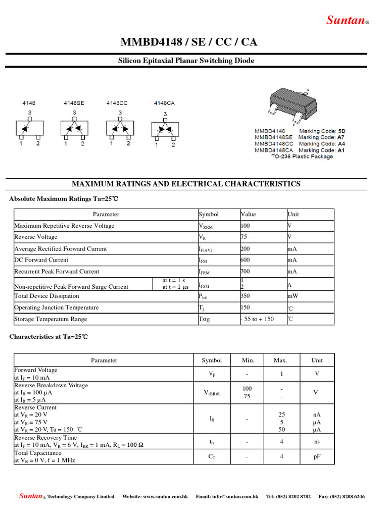 Su Mmbd4148 | PDF | Diode | Physical Quantities