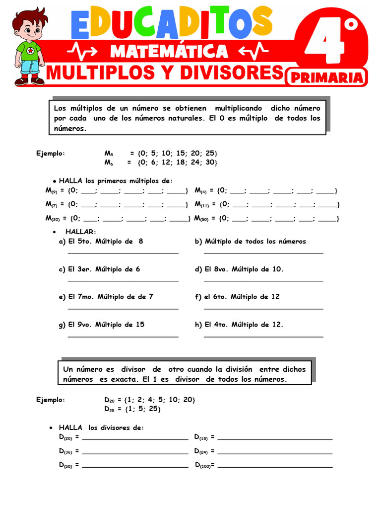 Multiplos y Divisores para Cuarto Grado de Primaria | PDF