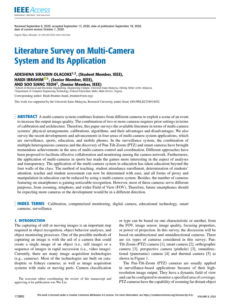 Literature Survey On Multi-Camera System and Its A | PDF