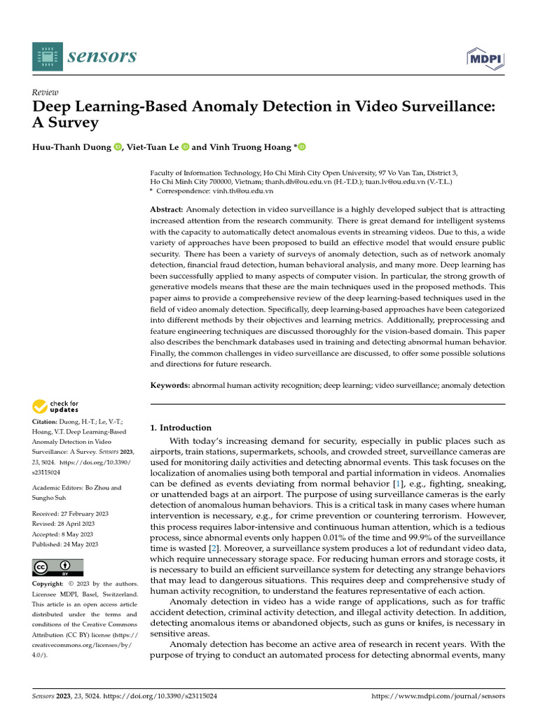 Deep Learning Based Anomaly Detection In Video Sur Pdf