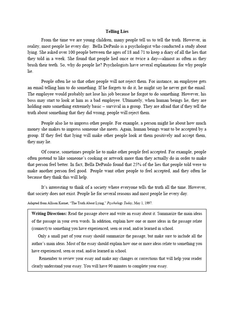 CLIP Essay Practice #3-Telling Lies Prompt and Reading Comprehension | PDF