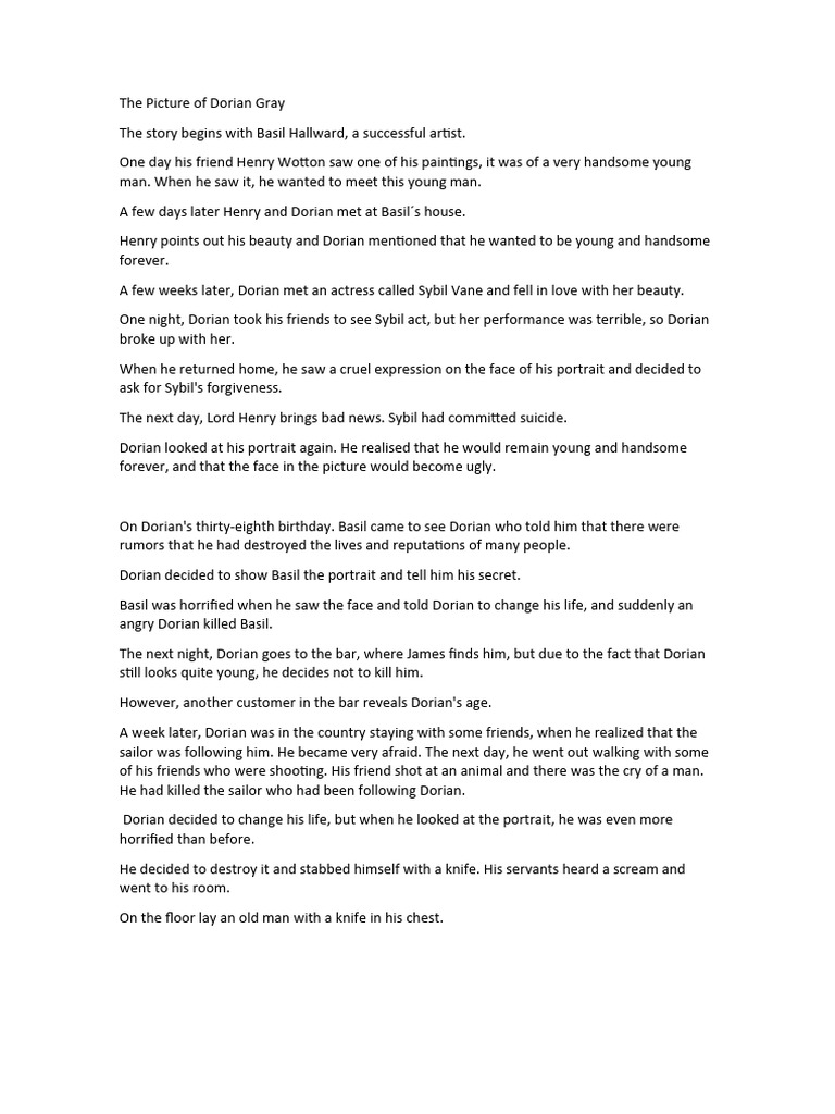 The Picture of Dorian Gray Summary | PDF