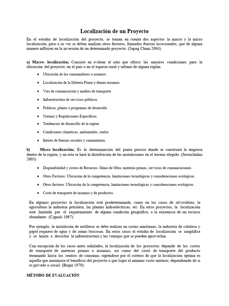 Macro localización, Micro localización y Distribución en Planta de un Proyecto | PDF