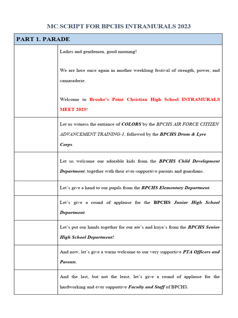 MC Script Intrams | PDF