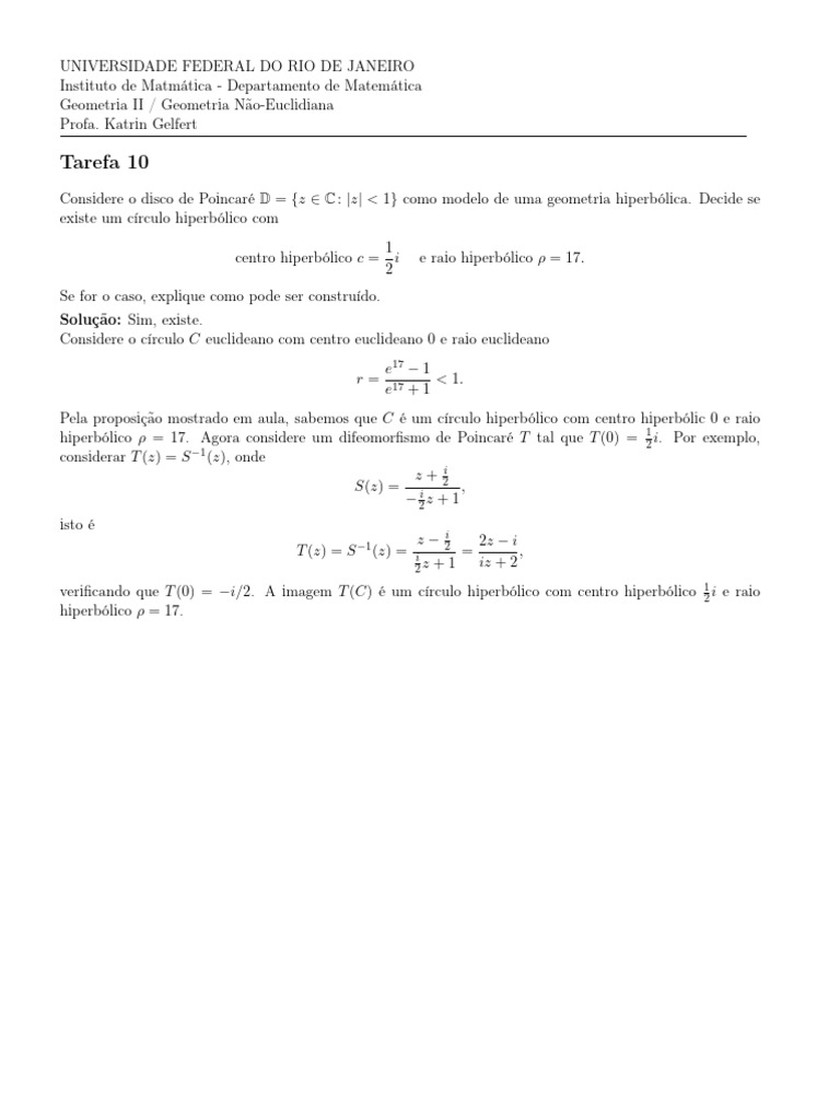 Geometria Não-Euclidiana Tarefa-10-Gabarito | PDF