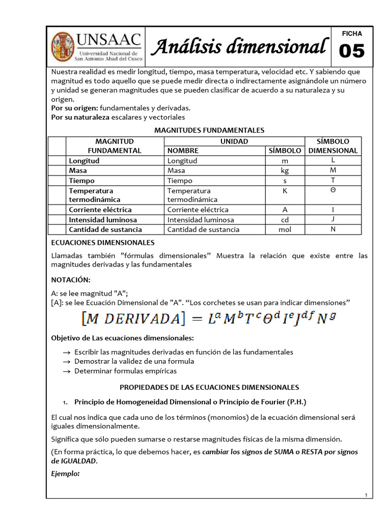 Ficha 05 Analisis Dimensional | PDF | Ecuaciones | Dimensión