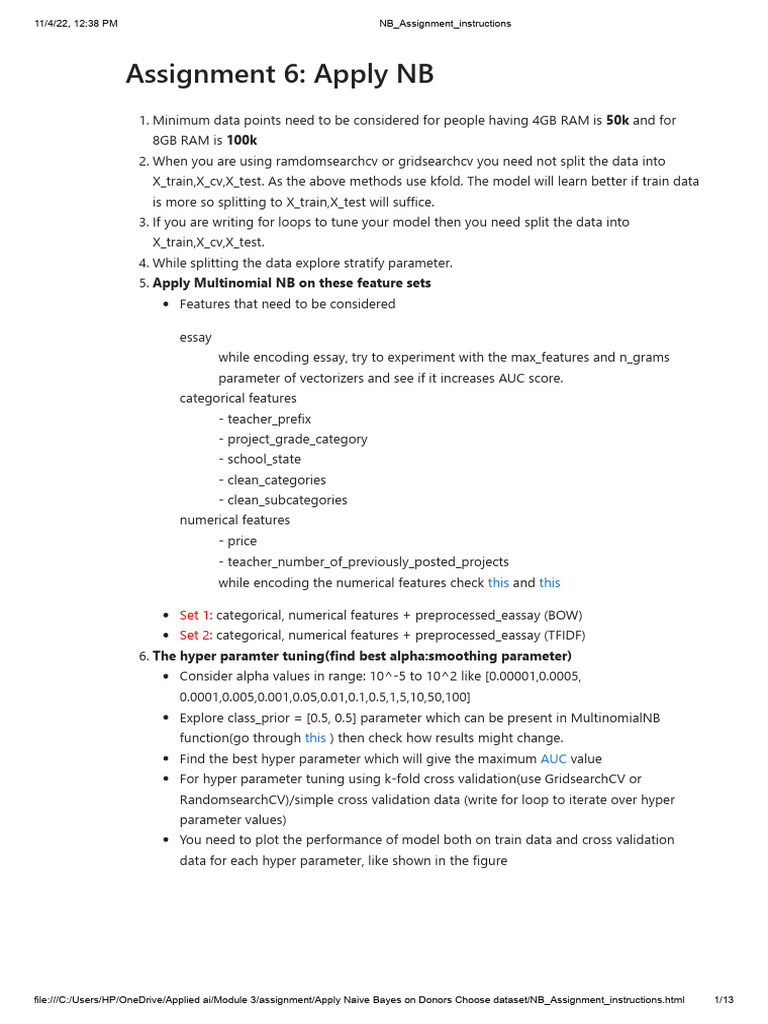 NB Assignment Instructions | PDF